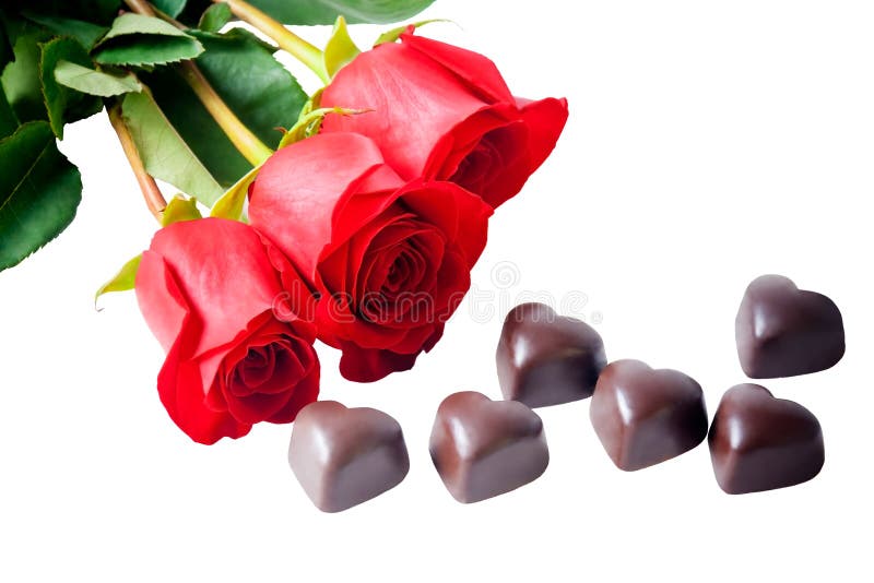 Heart Shape Chocolate and Red Roses Stock Photo - Image of white ...
