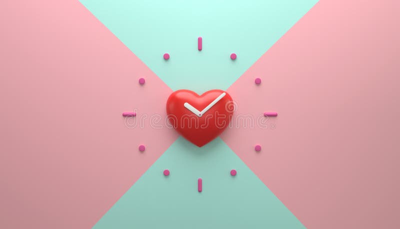 Heart Shape Clock on the Wall 3D Render Illustration Stock Illustration ...
