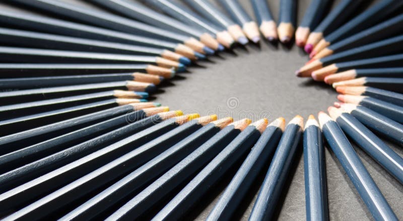 Heart Shape of Colored Pencils Stock Photo - Image of group, heart ...