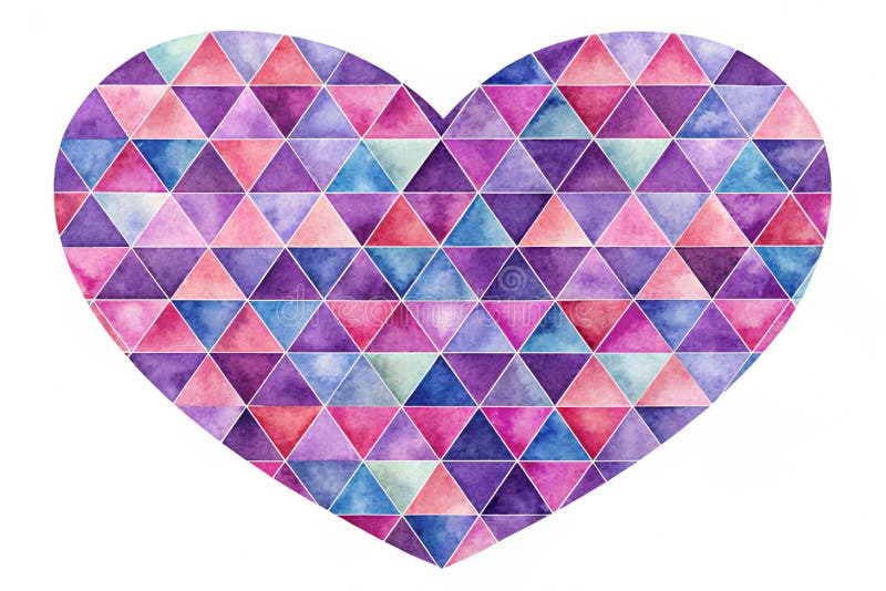 Geometric Heart Pattern with Watercolor Texture in Pink and Purple ...