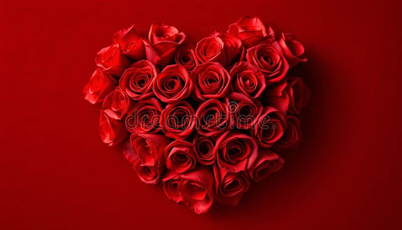 Heart Made of Red Roses on Deep Red Background. Generative AI Stock ...