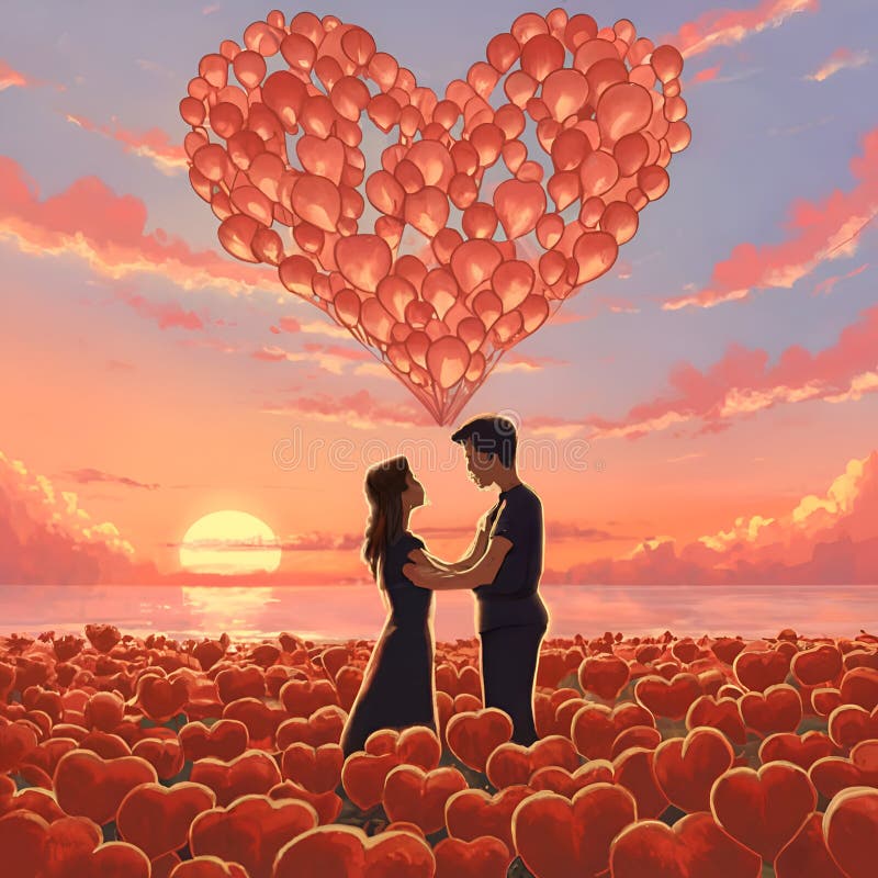 Heart Shape with Couple in Love AI Generated Stock Illustration ...