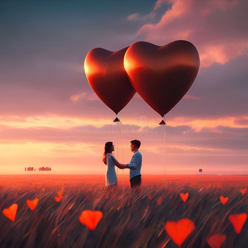 Heart Shape with Couple in Love AI Generated Stock Illustration ...