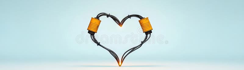 Heart Shape Created by Electrical Wires with Orange Connectors on Light ...