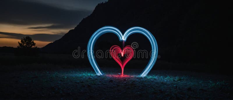 Illuminated Heart Shape Light Painting in the Dark Stock Illustration ...