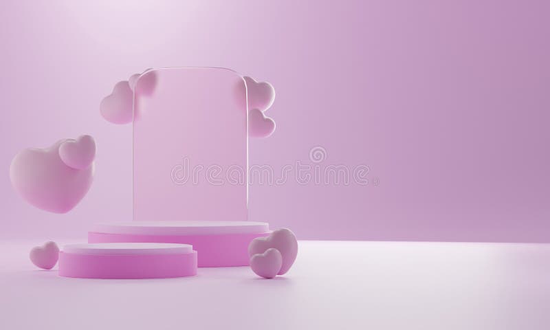Heart Shape 3d Rendering Empty Space Cylinder Pink Podium Valentine S ...