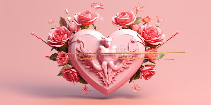 Heart Shape Decorated with Cupid Arrow, Festive Element, Happy ...