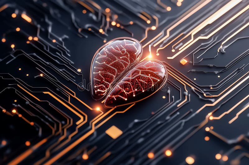Heart Shape Design Integrated with Circuit Board Elements. High-tech ...