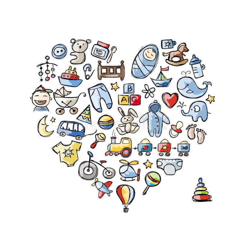Heart Shape Design with Toys for Baby Boy Stock Vector - Illustration ...