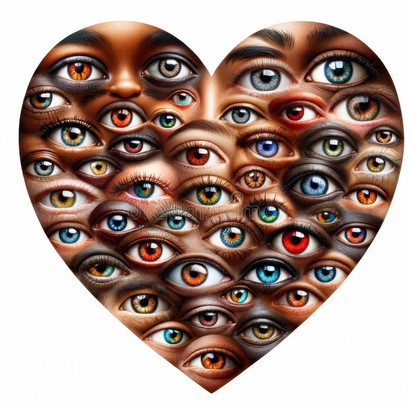 Heart Shape of Different Eyes on a White Uniform Background. Diverse ...