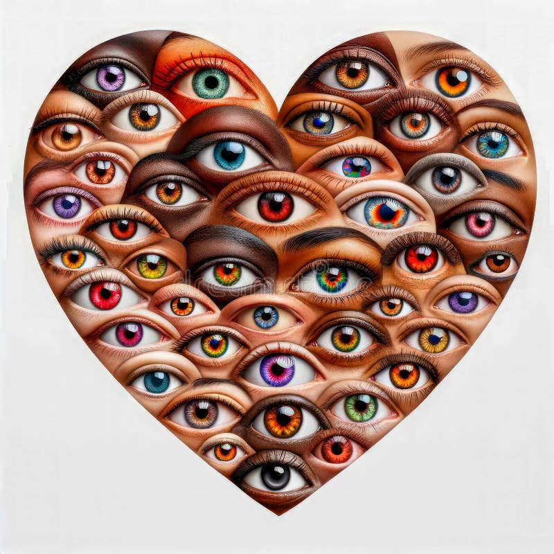 Heart Shape of Different Eyes on a White Uniform Background. Diverse ...