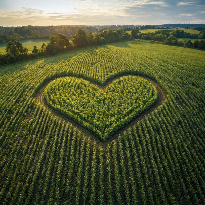 A Heart Shape is Drawn in the Middle of a Field of Corn Stock ...