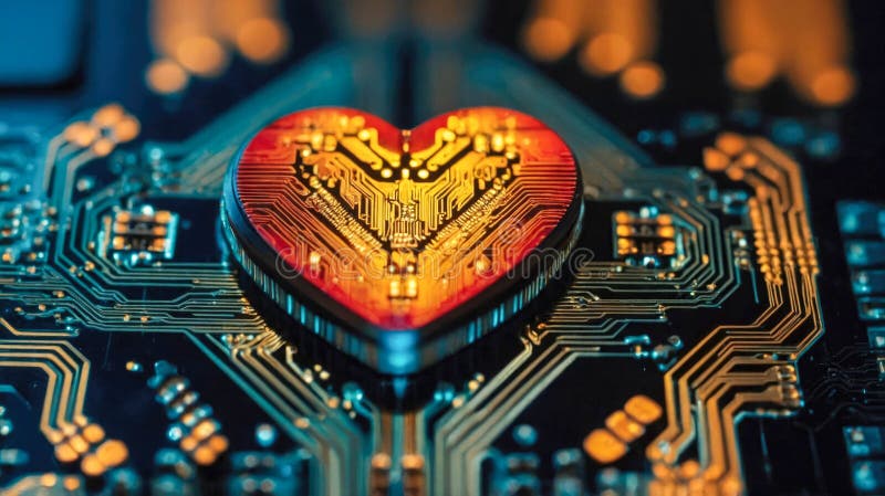 A Heart Shape Embedded in a Computer Chip, Symbolizing the Fusion of ...
