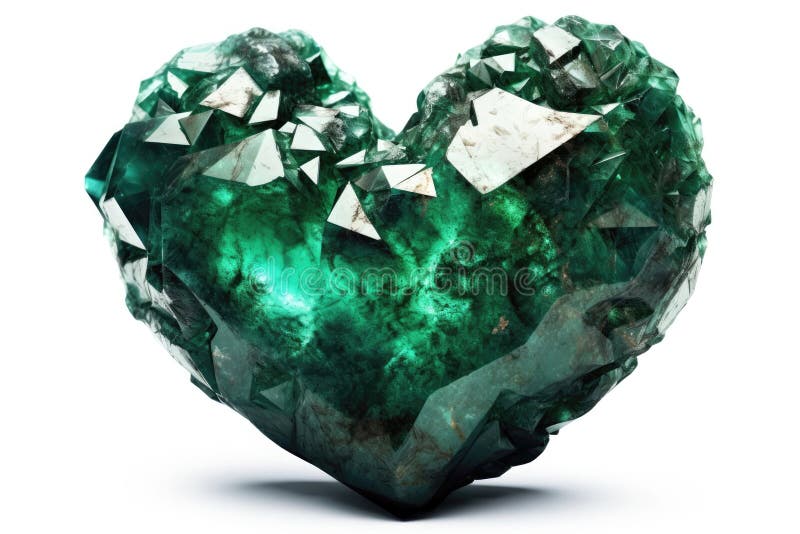 Heart Shape of Emerald Stone Fractal on White Background. Generative AI ...