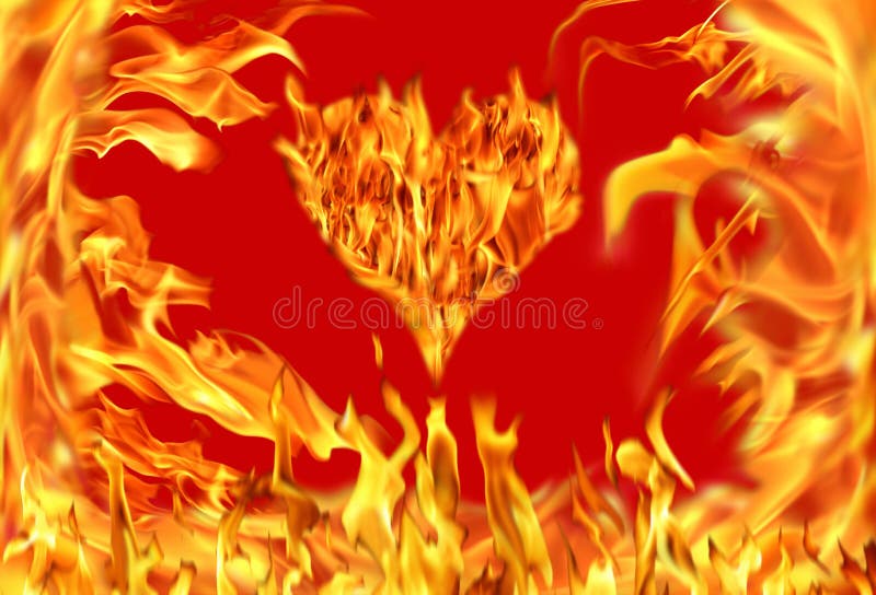 Heart Shape and Fire Flames Stock Illustration - Illustration of energy ...