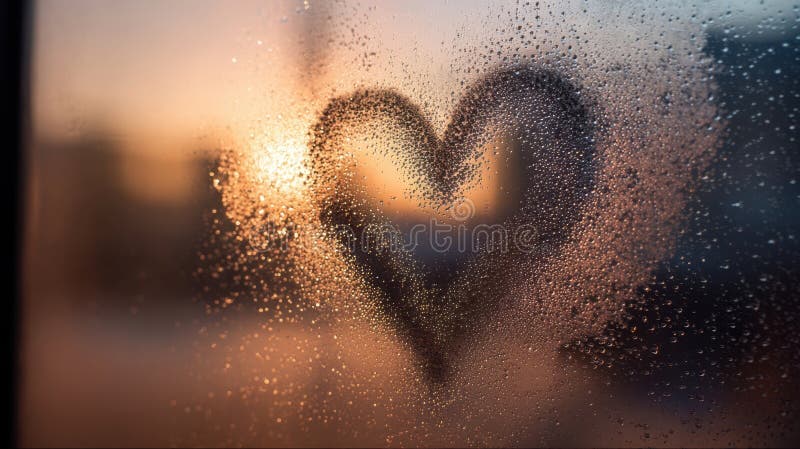 The Heart Shape on a Foggy Window at Sunset Creates a Romantic ...