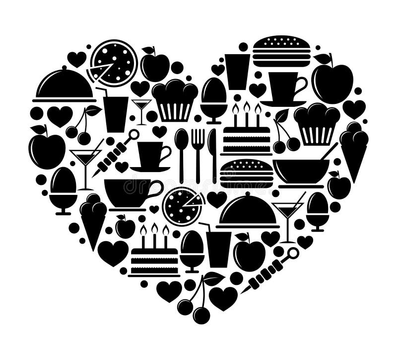 Heart Shape with Food Icons Stock Vector - Illustration of coffee, meat ...