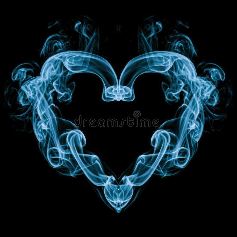 Heart Shape Formed by Blue Smoke on Black Background Stock Illustration ...