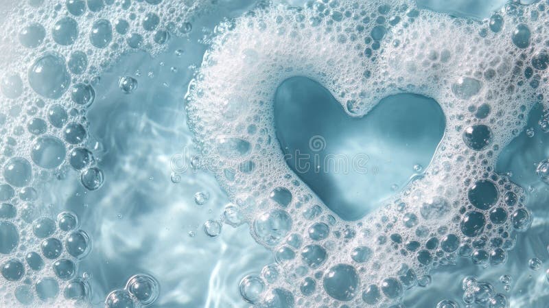 Heart Shape Formed in Bubbles Resting on a Tranquil Blue Surface ...