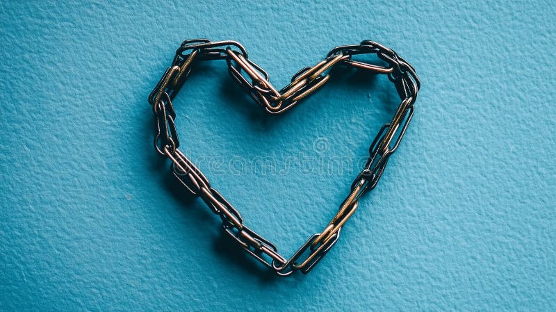 A Heart Shape Formed from Interlinked Metal Chains Lies on a Textured ...