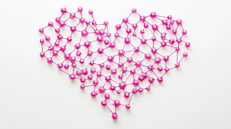 Heart Shape Formed by Pink Molecular Structure, Resembling Atoms and ...