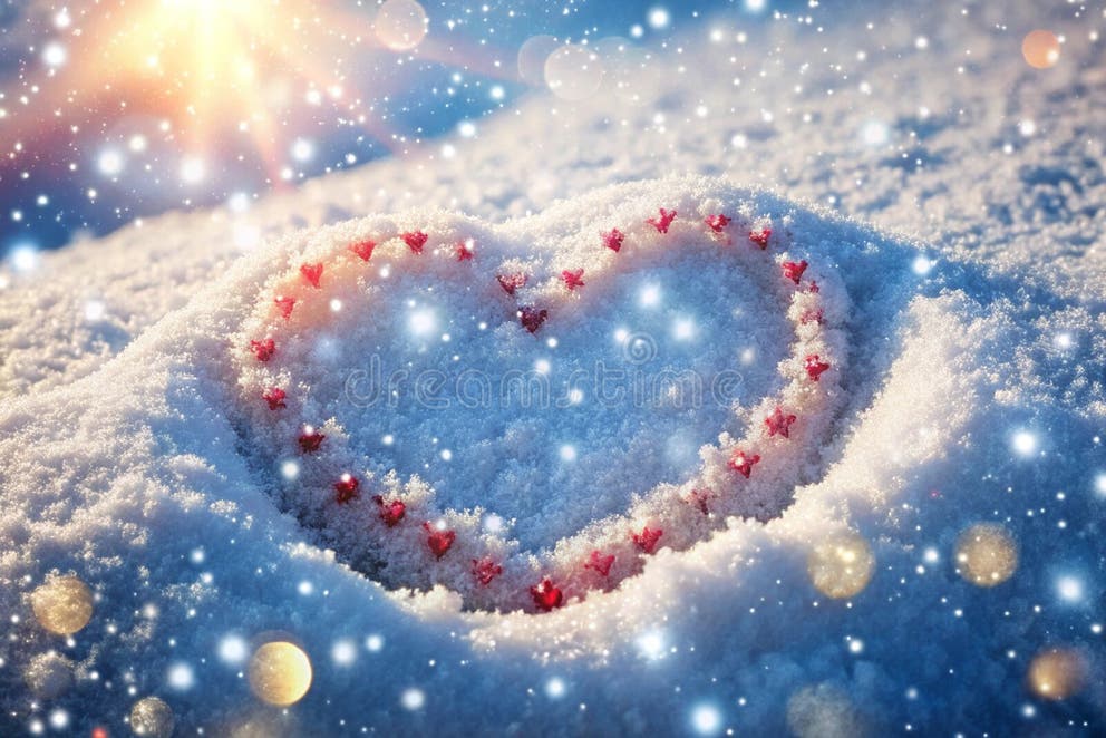 Romantic Snowfall Effect with Small Heart-shaped Snowflakes Stock ...