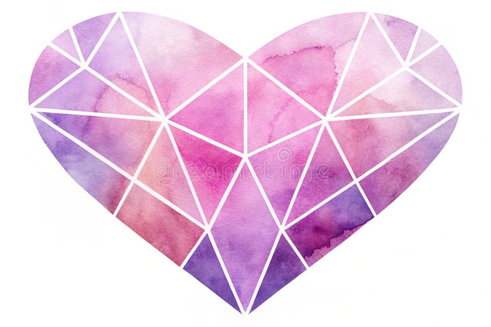 Geometric Heart Pattern with Watercolor Texture in Pink and Purple ...