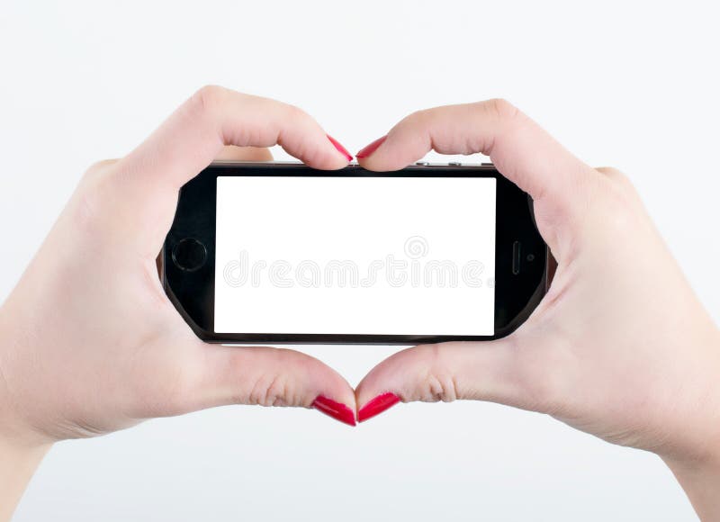 Heart Shape Hands and Blank Screen Stock Image - Image of advertisement ...