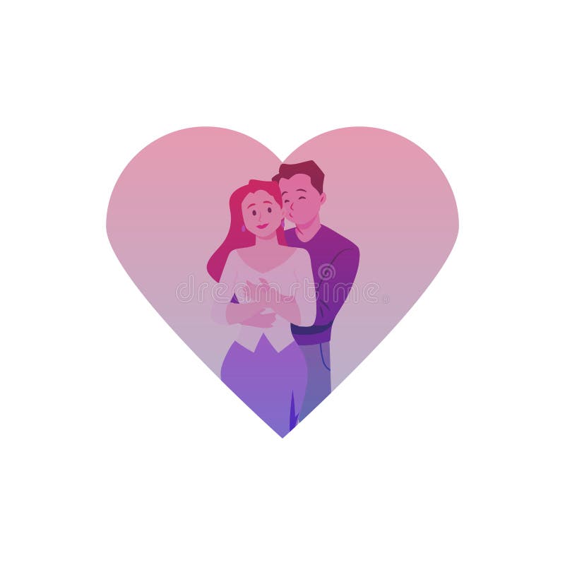 Heart Shape with Happy Hugging Couple Flat Style, Vector Illustration ...