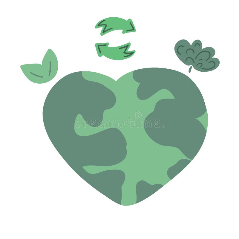 Heart Shape Icon Planet Earth with Icons of Recycle Stock Vector ...