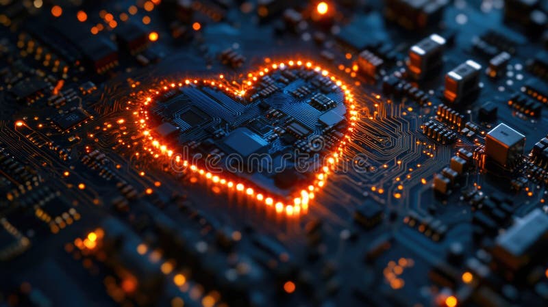 Heart Shape Illuminated on Circuit Board: Symbol of Technology and ...