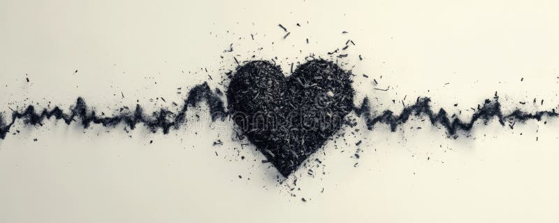 Heart Shape with Ink Splatter and Cardiogram Waveform on White ...