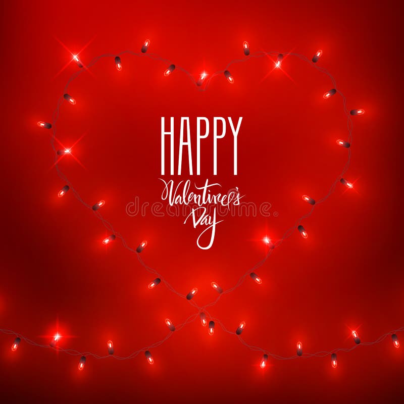 Heart Shape Led Lights Shiny Garland Frame, Vector Illustration Stock ...