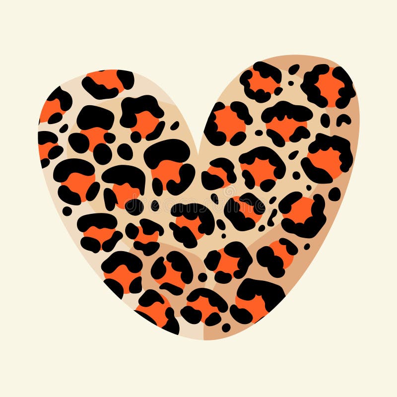 Heart Shape Leopard Skin Pattern. Vector Flat Illustration in Retro ...