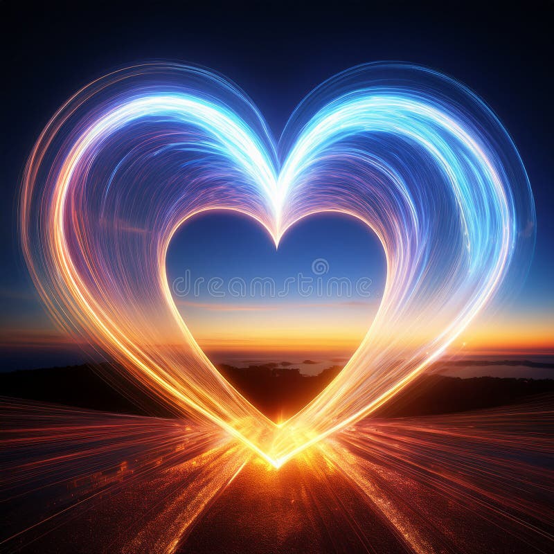 Heart Shape Light. Flowing Light Effect Form into Heart Shape Stock ...