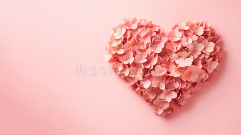 A Heart Shape Made of Delicate Pink Hydrangea Petals on a Soft Pink ...
