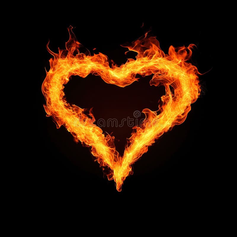 Heart Shape Made of Flames on Black Background. Generative Ai Stock ...