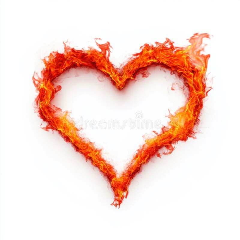 Heart Shape Made of Flames on White Background. Generative Ai Stock ...