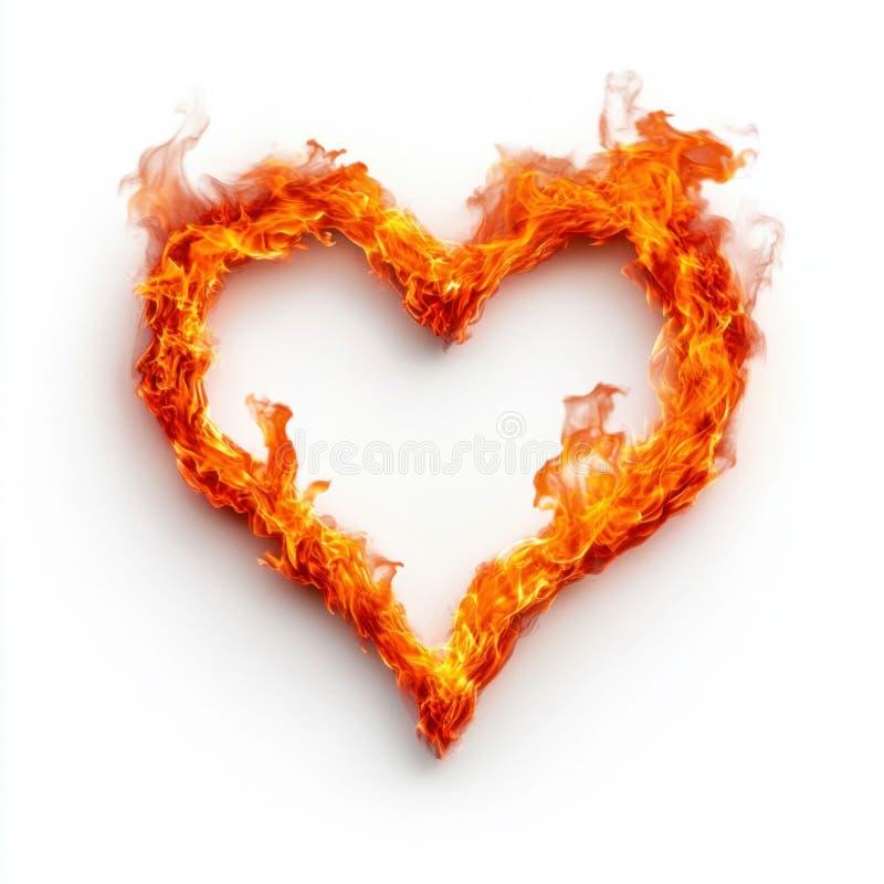 Heart Shape Made of Flames on White Background. Generative Ai Stock ...