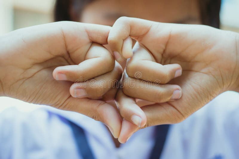 Heart Shape Made with Hands of Female Student, Love Symbol Concept ...