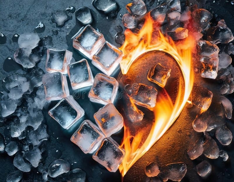 Heart Shape Made of Ice and Fire Stock Illustration - Illustration of ...