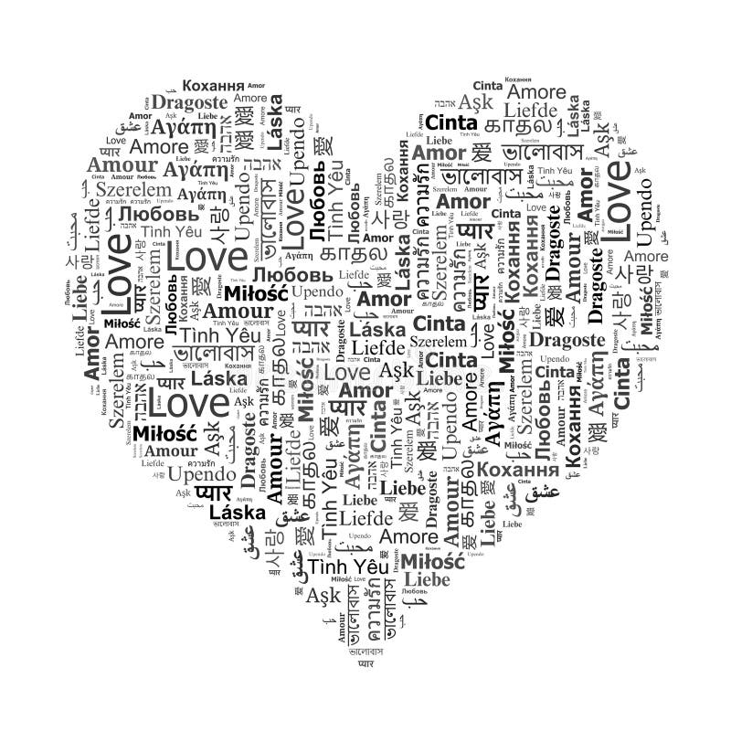 Heart Shape Made of "Love" in Multiple Languages Stock Illustration ...