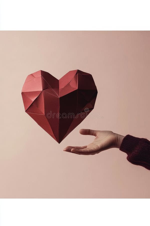 A Heart Shape, Made from Paper with Depth, is Positioned Above a Hand ...