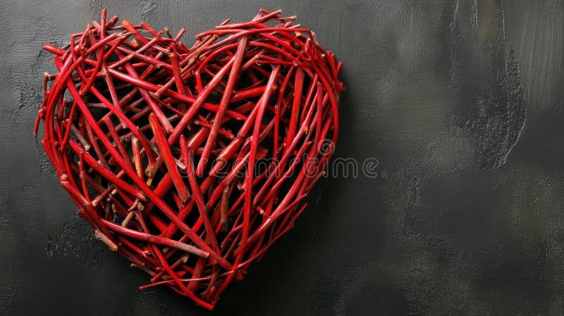 Heart Shape Made from Red Twigs Against a Black Background Stock ...