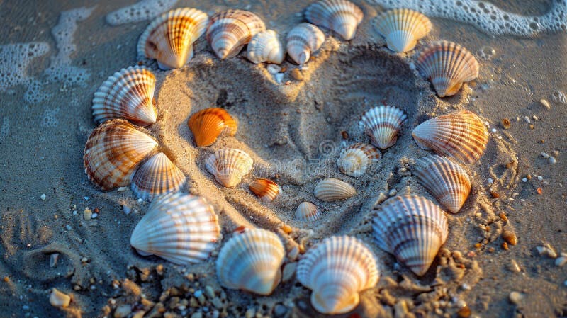 Heart Shape Made with Seashells on Sand Stock Illustration - Illustration of ocean, sandy: 331683497
