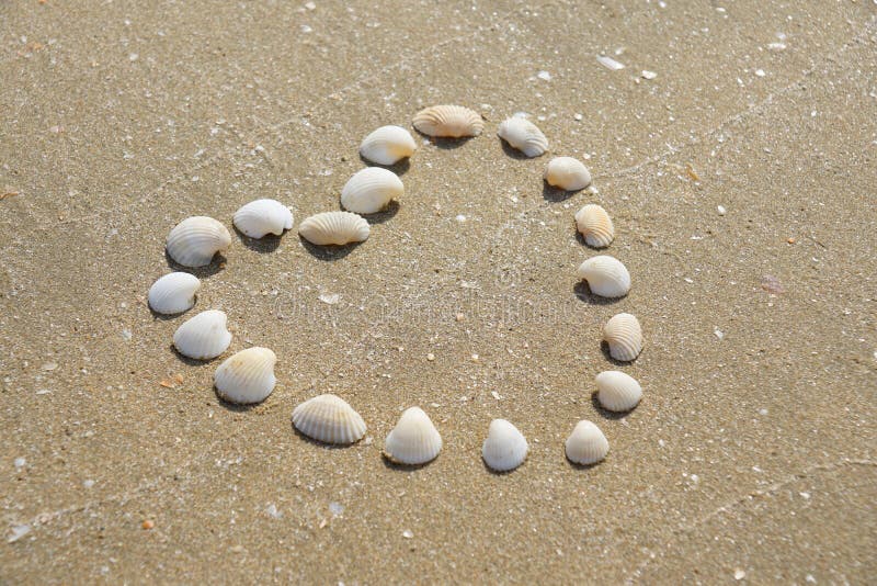 Heart Shape Made of Shells on the Sandy Beach Stock Photo - Image of ...