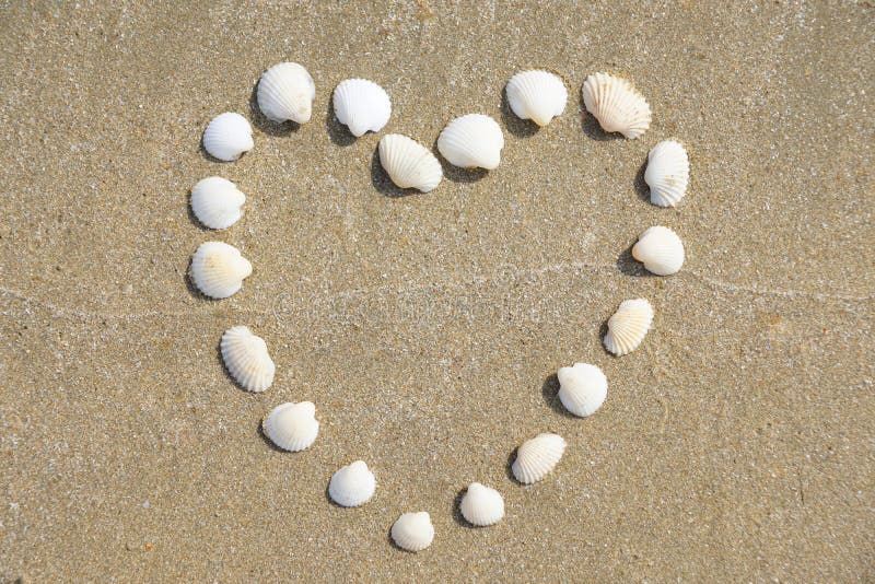 Heart Shape Made of Shells on the Sandy Beach Stock Image - Image of ...