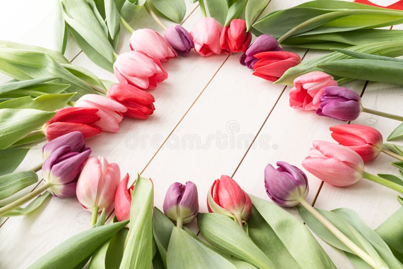Heart Shape Made of Spring Tulip Flowers, Copy Space Inside Stock Image ...