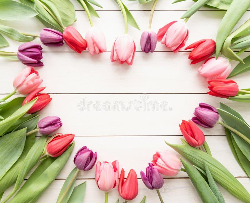 Heart Shape Made of Spring Tulip Flowers, Copy Space Inside Stock Image ...