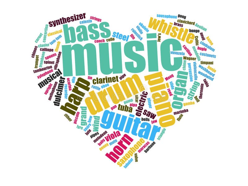 Heart Shape Musical Instruments Word Cloud Stock Image - Illustration ...